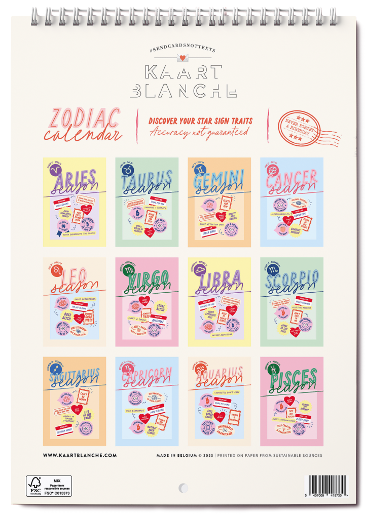 Zodiac calendar - Kaart Blanche